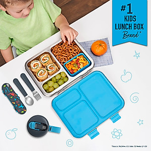 Bentgo® Kids Stainless Steel Prints Leak-Resistant Lunch Box - New Improved 2022 Bento-Style with Updated Latches, 3 Compartments & Bonus Container - Eco-Friendly, Dishwasher Safe, BPA-Free (Dinosaur)