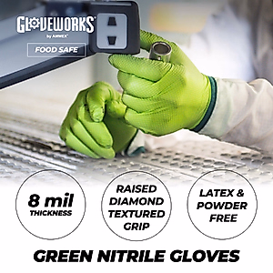 GLOVEWORKS HD Green Nitrile Industrial Disposable Gloves, 8 Mil, Latex-Free, Raised Diamond Texture, XX-Large, Box of 100
