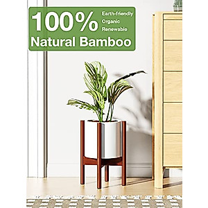 MUDEELA Adjustable Plant Stand Indoor, Bamboo Plant Stand 8 to 12 Inches, Single Floor Plant Stand for Indoor Plants, Bamboo Dark Brown Planter Stand for Indoor Plants, Pot Plant Not Included