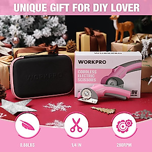 WORKPRO Cordless Electric Scissors, 4V Rotary Cutter for Cardboard Carpet Leather Plastic, 2000mAh Rechargeable Powerful shears with Storage Case