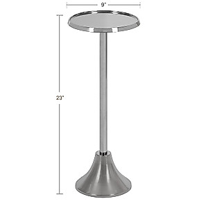 Kate and Laurel Sanzo Modern Pedestal Side Table, 9 x 9 x 23, Silver, Decorative End Table with Sleek Tabletop