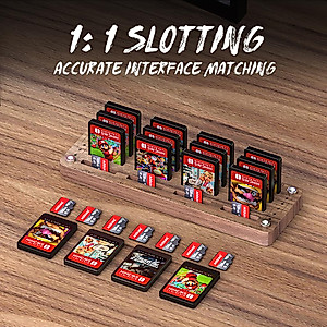 FEIFANZHE 16 Slots Wooden Storage Case Stand for Nintendo Switch Game Cards, TF Card Holder - Walnut Box F01M-S