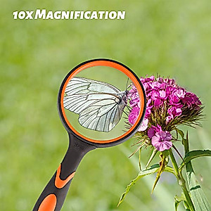 MODOWEY 4Pcs Magnifying Glass, 10X Magnifying Glass Handheld for Kids Seniors, 75mm Magnify Glasses Lens Non-Slip Soft Handle Page Magnifier for Reading, Explorin, Crafts, Plant, Science