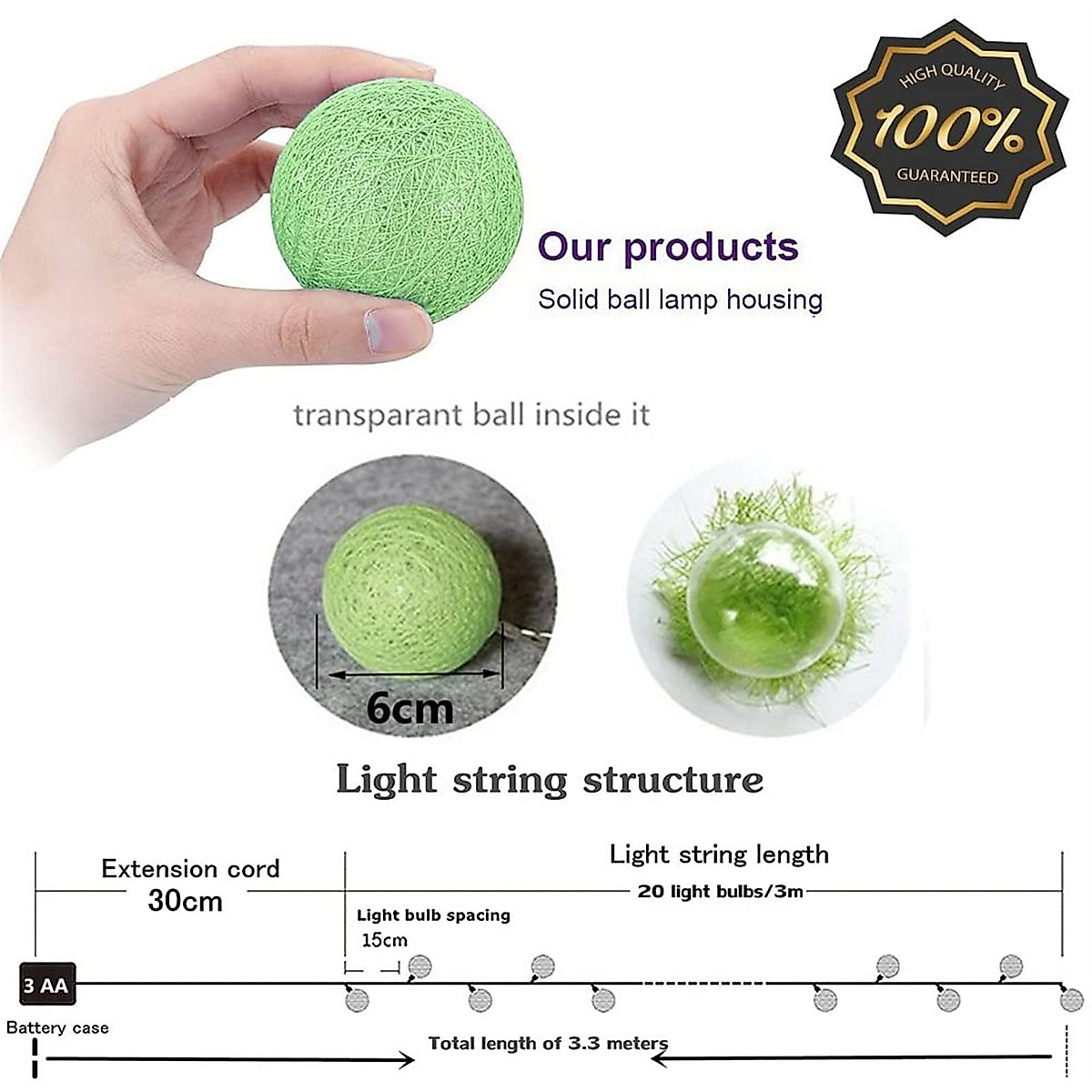 Indoor LED Fairy Lights, Battery Powered Warm White Decoration Cotton Ball Night light For Party Wedding Garden Home Patio Lawn Kids Bedroom Holiday Valentine's Day Decor Garden School kindergarten de