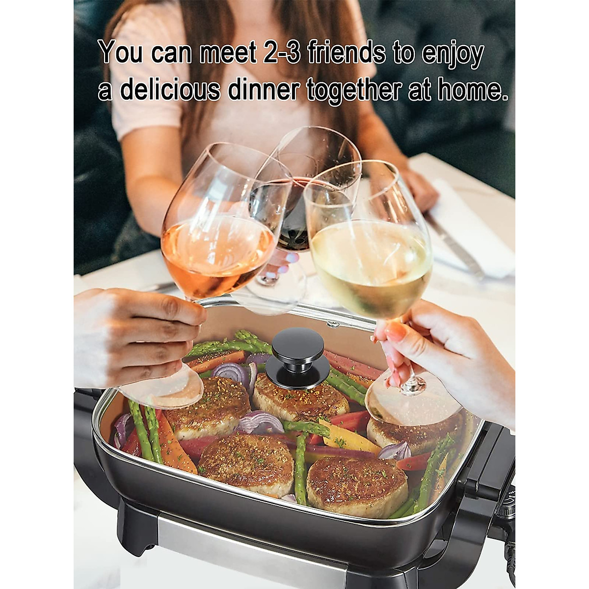 Ceramic Nonstick Electric Skillet with Lids - 12”x15” Removable Pan, Adjustable Temperature & Reversible Design, Nozaya