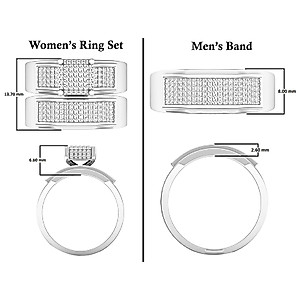Dazzlingrock Collection 0.65 Carat (ctw) Round White Diamond Square Cluster Wedding Trio Ring Set in 925 Sterling Silver, Women size 8 & Men size 11