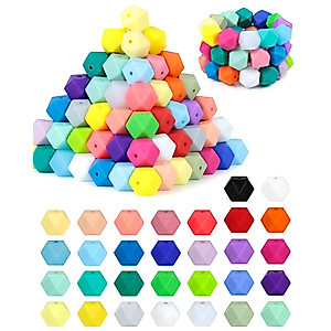 90PCS FIVEIZERO Hexagon Silicone Beads,30 Colors 14mm Silicone Beads for Keychain Making Kit,Lanyard Making,Keychains,and Craft Projects,Premium Silicone Bead Kit for DIY Enthusiasts