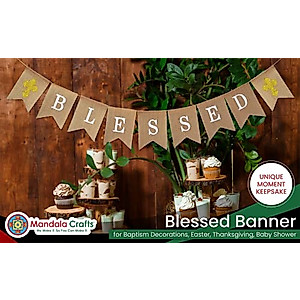 Mandala Crafts Blessed Banner for Baptism Decorations - Blessed Burlap Banner for Easter Communion Banner – Blessed Garland Bunting Sign for Baby Shower Thanksgiving Party Fireplace Mantle Decoration