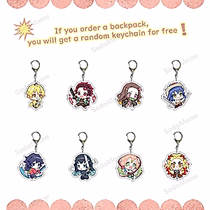 SodaMeow Anime Backpack for School Bag Nezuko Bookbag Tanjiro Kimetsu no Yaiba, Free Keychain, with USB Charging Port (Black-B)