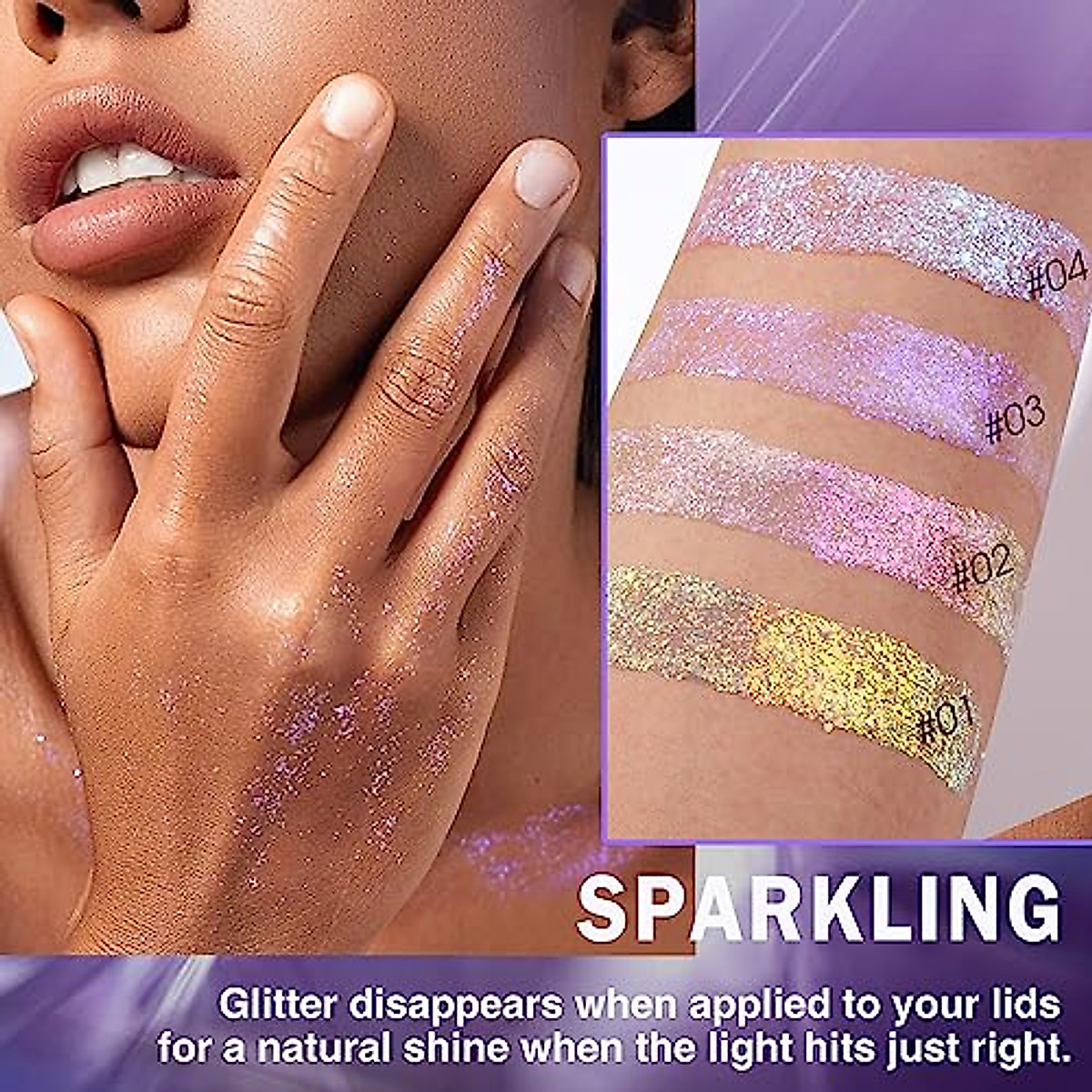Body Glitter Gel,Holographic Face Glitter Gel for Body,Hair, Nail,Eyeshadow Glitter Makeup,Long Lasting Liquid Sequins Glitter for Festival Rave Party Accessories - 02 Sparkling Pink