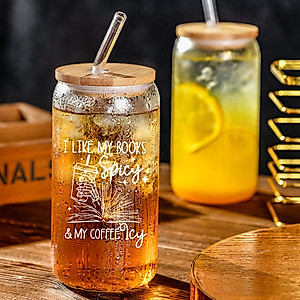 Teeglow Book Lovers Gifts Idea, Gifts for Book Lovers, Gifts for Reader, 16oz Drinking Glass Cups with Lids Straws, Book Club Bookish Gifts, Mothers Day, Reading Gifts for Women, Readers, Bookworm