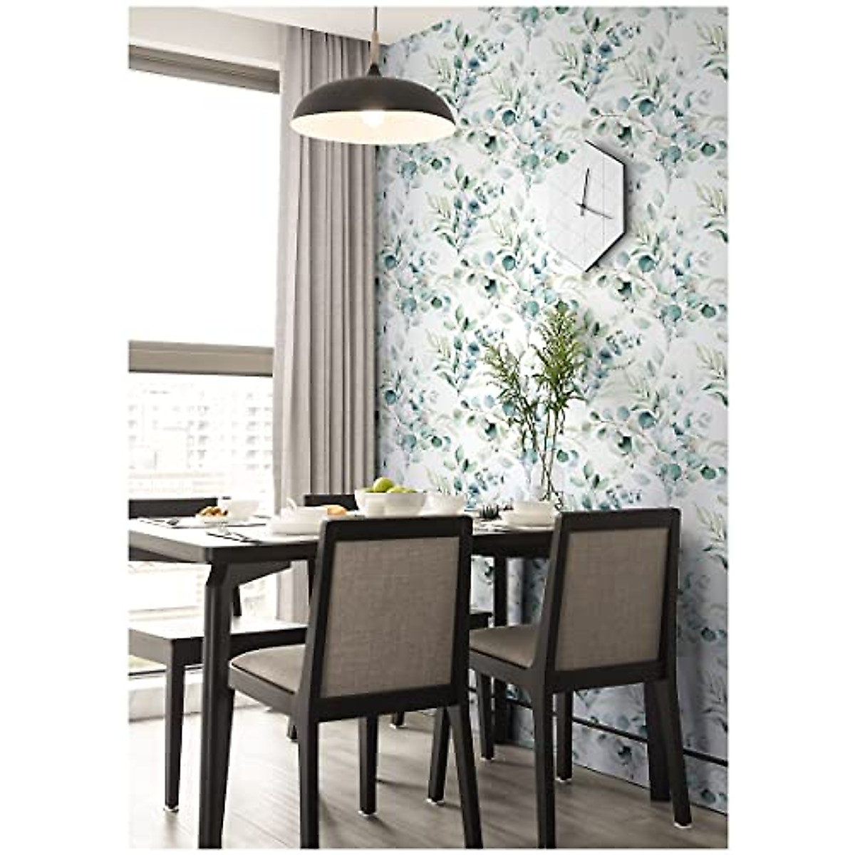 Floralplus Peel and Stick Wallpaper Boho Eucalyptus Leaf Wallpaper Removable Wallpaper Peel and Stick Floral Stick On Wallpaper for Bedroom Home Decor 17.7x118in