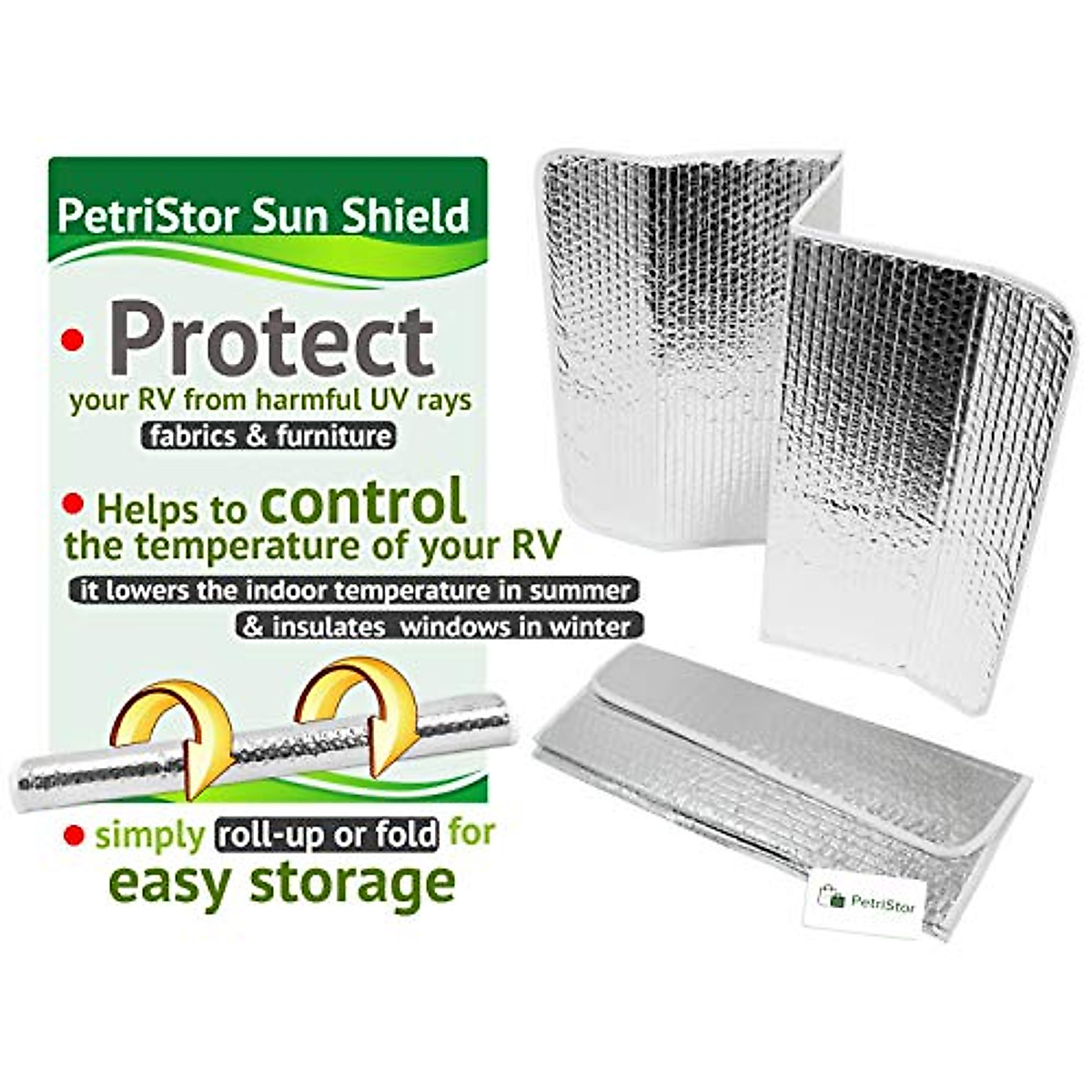 PetriStor 16 X 25 Sun Shield RV Reflective Door Window Cover Helps Protect Your RV from Harmful UV Rays and Regulates RV Temperature White