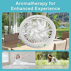 Ceiling Fan with Lights and Remote - Small Ceiling Fan Light 10 inch Bladeless Screw in Socket Fan Dimmable 3 Colors LED Lights E27 Base Mini Fandelier Ceiling Fan for Bedroom Kitchen Indoor White