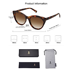 SOJOS Trendy Polarized Sunglasses for Women,Retro Cat Eye Womens Sun Glasses SJ2221 Tortoise Frame Brown Grading Lens