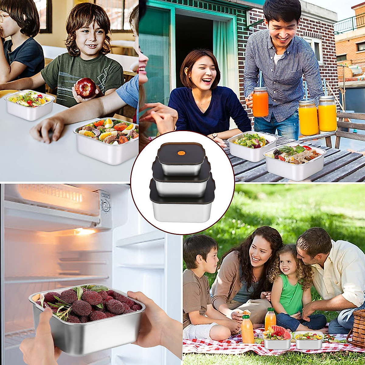 BEFOY Stainless Steel 101oz Big Food Storage Containers with Translucent Lid Food Lunch Box Containers Leak-proof Light Easy Set with Air Vent Snack Boxes (700/1700/3000)