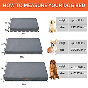luckyvo Dog Bed Mat for Large Dogs, Orthopedic Gel Memory Foam, Waterproof, Removable Cover, 35x22x3 inches, Grey
