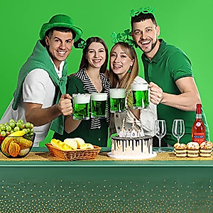 Tablecloth and Sequin Table Runner Set Polka Dots Confetti Table Cover Dining Plastic Table Cloths Glitter Decorations for Birthday Wedding Anniversary Party Supplies (Green, Gold)