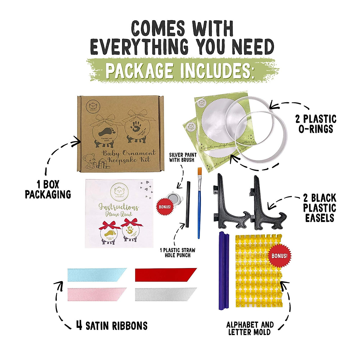 Baby Handprint Footprint Keepsake Kit and Baby Ornament Kit Bundle - Christmas Bundle For Newborn, Infants and New Parents