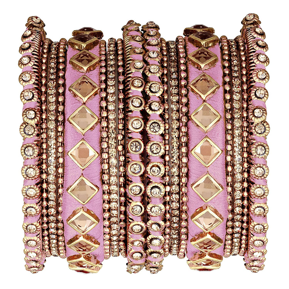 Aheli Pink Silk Thread Kundan Chuda Chura Bangle Set For Women and Girls (Size - 2.6)