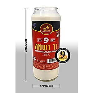 Ner Mitzvah 9 Day Yahrzeit Candle - 2 Pack Kosher White Yahrzeit Memorial Candles - Yom Kippur and Holiday Candle in Glass Jar - 100% Vegetable Oil Wax Prayer Candle