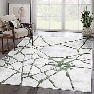 Abani Atlas 5'x8' Green/Grey Area Rug, Contemporary Web - Durable Non-Shedding - Easy to Clean