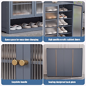 KONGKUNI Bamboo Shoe Cabinet with Doors, 8-Tier Shoe Storage Organizer with Adjust Shelves,Freestanding Shoe Rack,Wooden Shoe Cabinet for Entryway,Closet,Hallway