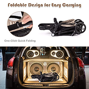 BABY JOY Baby Stroller, 2 in 1 Convertible Carriage Bassinet to Stroller, Pushchair with Foot Cover, Cup Holder, Large Storage Space, Wheels Suspension, 5-Point Harness (Light Coffee)