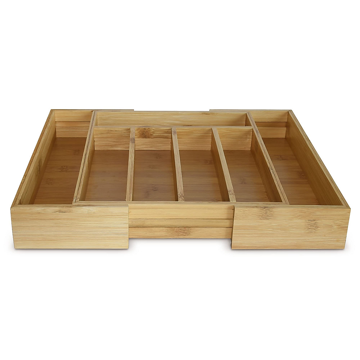 Noveltia Bamboo Expandable Silverware Drawer Organizer with 5-7 Compartments. Kitchen Cutlery Holder Storage Tray with Dividers for Utensils, Flatware, Office Supplies, Forks, Spoons, Jewelry