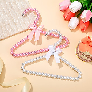 Wesiti 10 Pcs Small Pearl Hanger Mini Pearl Clothes Hangers Small Pearl Clothes Beads Hangers Metal Elegant Hangers with Ribbon for Women Dog Cat (Pink,White)