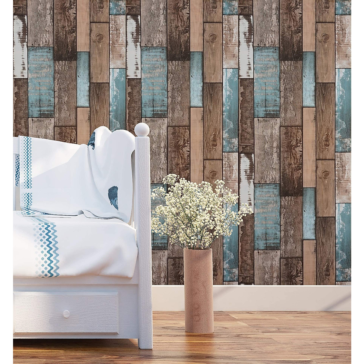 118''x17.7''Wood Wallpaper Peel and Stick Wood Contact Paper Wood Plank Wallpaper Stick and Peel Self Adhesive Wallpaper Removable Wallpaper Rustic Distressed Wood Look Wallpaper Faux Vinyl Roll