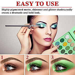 Green Eyeshadow Palette，QIUFSSE 15 Colors Eye Shadow Pallete Sets Highly Pigmented Matte Glitter Colorful Long Lasting Blendable Forest Emerald Green Yellow Makeup Pallet for Women Christmas Halloween