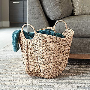 Household Essentials ML-4002 Tall Water Hyacinth Wicker Basket with Handles | Natural, Brown, Natural