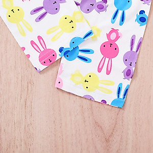 YOUNGER TREE Toddler Baby Girl Easter Outfits Ruffle Tops Dress Cartoon Rabbit Print Long Floral Pants Cotton Clothes Set (4-5T, Purple top dress+rabbit floral pants)