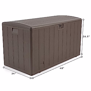 Plastic Development Group 105 Gallon Weatherproof Resin Outdoor Patio Storage Deck Box with Secure Lid Retainer Straps, Driftwood Gray