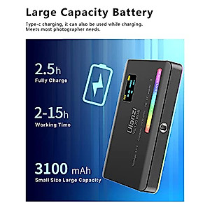 ULANZI VL120 RGB Video Light, Pocket LED On-Camera Video Lights, Built-in 3100mAh Rechargeable Battery, 360 Full Color 20 Light Effects, CRI≥95 2500-9000K LED Panels for Photography Vlogging