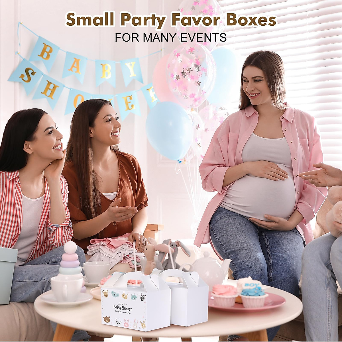 Moretoes 48 Pack White Treat Boxes Gable Boxes Party Favor Boxes Paper Gift Boxes for Birthday Party Shower 6 x 3.5 x 3.5 Inches