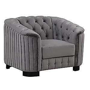 Merax Velvet Upholstered Accent Sofa with Thick Removable Seat Cushion, Modern Single Couch Chair for Living Room, Bedroom, or Small Space, Grey