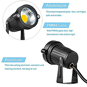 Onerbuy Bright Outdoor LED Landscape Lighting 5W COB Garden Wall Yard Path Lawn Light Lamp with Spiked Stand and Power Plug, Pack of 2 (Warm White)