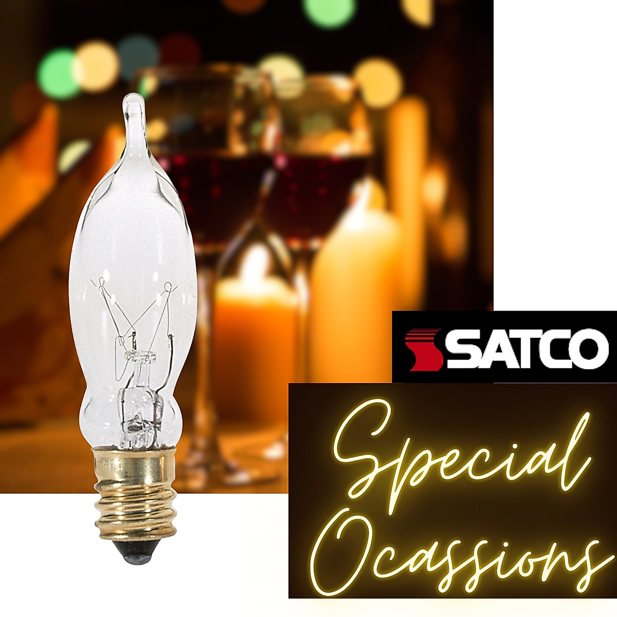 Satco S3241, 7 1/2W CAND Turn TIP CLR, 7.5 Watt CA5 Incandescent; Clear; 1500 Average Rated Hours; 40 Lumens; Candelabra Decorative Light Base; 120 Volt (25 Light Bulbs)