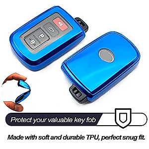 Compatible with 2019 2020 2021 Toyota Tacoma 4Runner Highlander Sequoia Corolla RAV4 Land Cruise Prius C Blue TPU Key Fob Cover Case Remote Holder Skin Protector Keyless Entry Sleeve Accessories