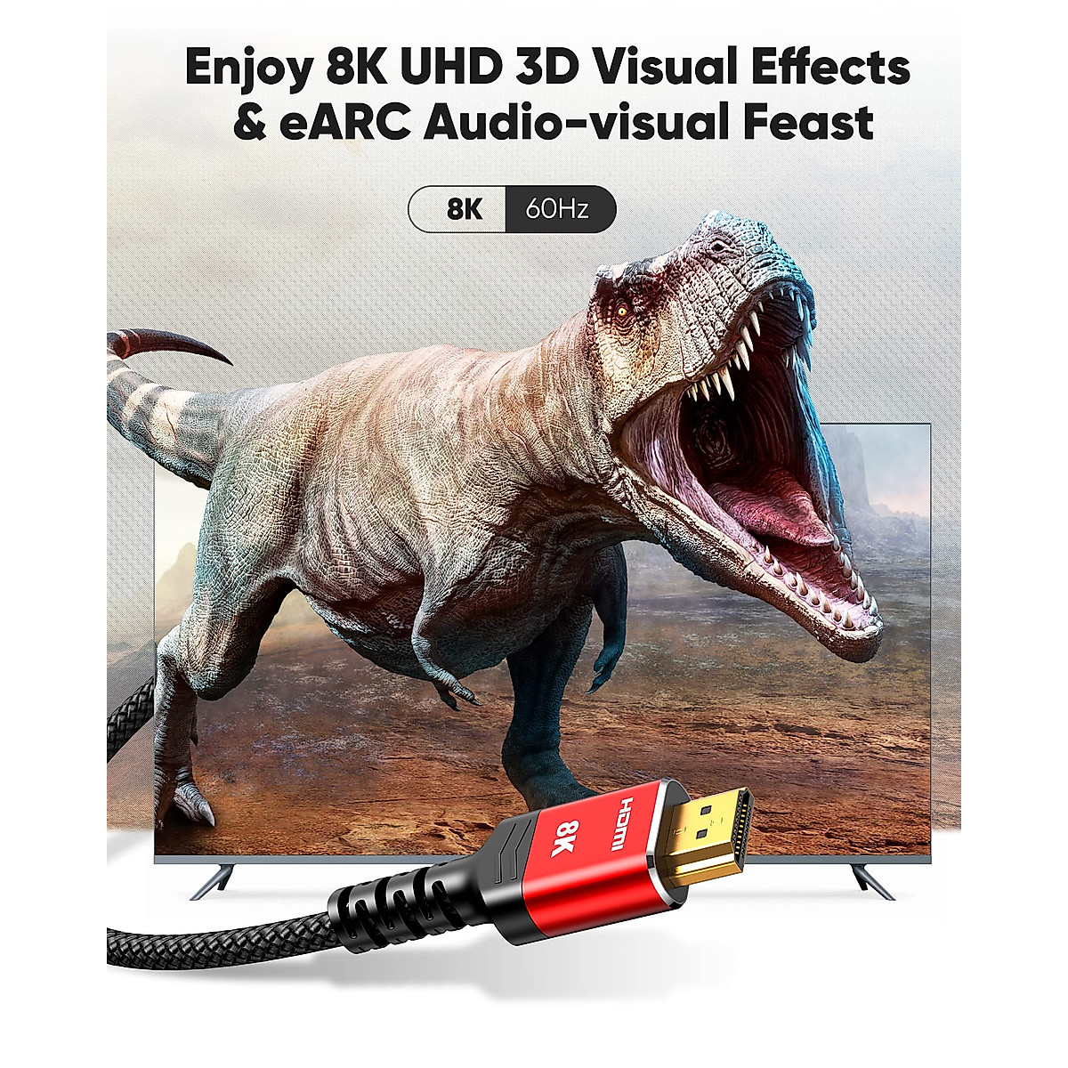 Highwings 8K 10K HDMI 2.1 Cable 6.6FT/2M 2-Pack, Certified Ultra High Speed HDMI Cable Braided Cord-4K@120Hz 8K@60Hz, DTS:X, HDCP 2.2 & 2.3, HDR 10 Compatible with Roku TV/PS5/HDTV/Blu-ray