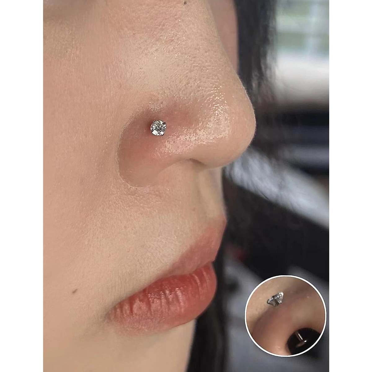 Cisyozi 20G Threadless Push in Nose Rings Stud Piercing Jewelry Women Stainless Surgical Steel Flat Back Nose Stud Tragus Helix Cartilage Earring Lip Labret Monroe Medusa Nose Ring Stud Piercings Men