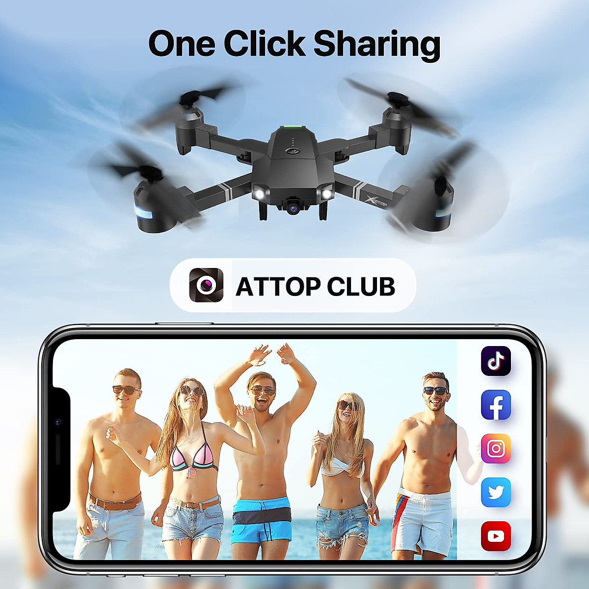 Drone with Camera for Adults & Kids,ATTOP Skyquad Drone Foldable 1080P FPV Drone w/3 Batteries & Carrying Case,RC Quadcopter of 30 Mins Flight Time,120°FOV,Voice&Gesture Control,One-key Return,3D Flip