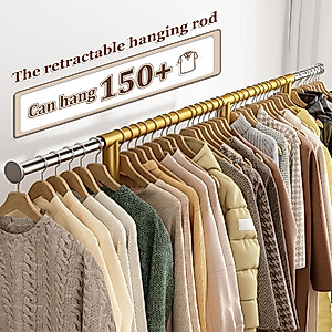 Raybee Gold Clothing Rack Heavy Duty Clothes Rack with Wheels Rolling Clothing Racks for Hanging Clothes for Walk-in Closet, Bed Room, Laundry Room,Commercial,17.7" D x 69.1" W x 71.9" H, Gold