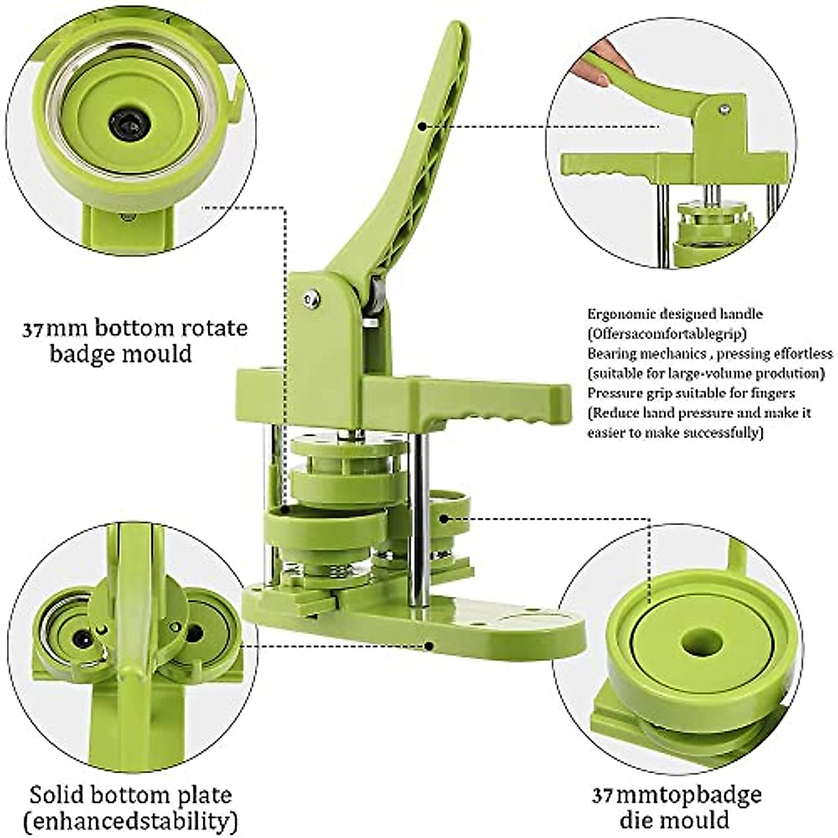 Onetuon Button Badge Maker Machine kit 37mm (1-1/2 inch) DIY Pin Button Maker Press Machine Badge Punch Press with Free 100pcs Button Parts&Pictures&Circle Cutter (1-1/2INCH (37MM))