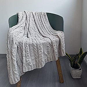 Knitted Luxury Chenille Throw Super Soft Throw Blanket for Sofa Bed All Season Decorative Couch Blanket 50x60 Light Grey