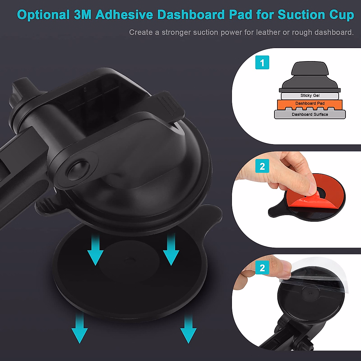 Tablet Car Dashboard & Windshield Mount, Universal 360° Adjustable Window Dash Suction Cup Holder for iPad Pro 12.9/11/10.5/9.7/Air/Mini 6 5 4, Samsung Galaxy, 4.7-12.9" Tab & Phone, 1* TPU Sticky Pad