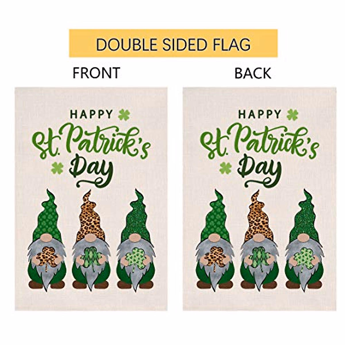 St. Patricks Day Gnomes Garden Flag Vertical Double Sided Burlap Yard Spring Shamrock Outdoor Decor 12 x 18 Inches