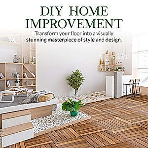 Acacia Wood Interlocking Deck Tiles for Outdoor/Indoor - (Pack of 10) 12"x12" All Weather Balcony Flooring - Snap Click Together Patio Tiles - Portable Waterproof Dance Floor Covering, Outside Walkway